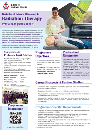 Tung Wah College - Bachelor of Science (Honours) in Radiation Therapy ...
